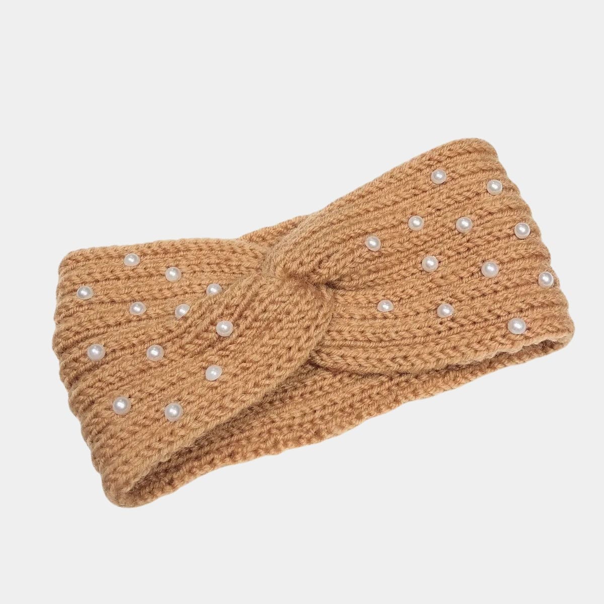 Camel Knitted Headband with Pearls | Meolina